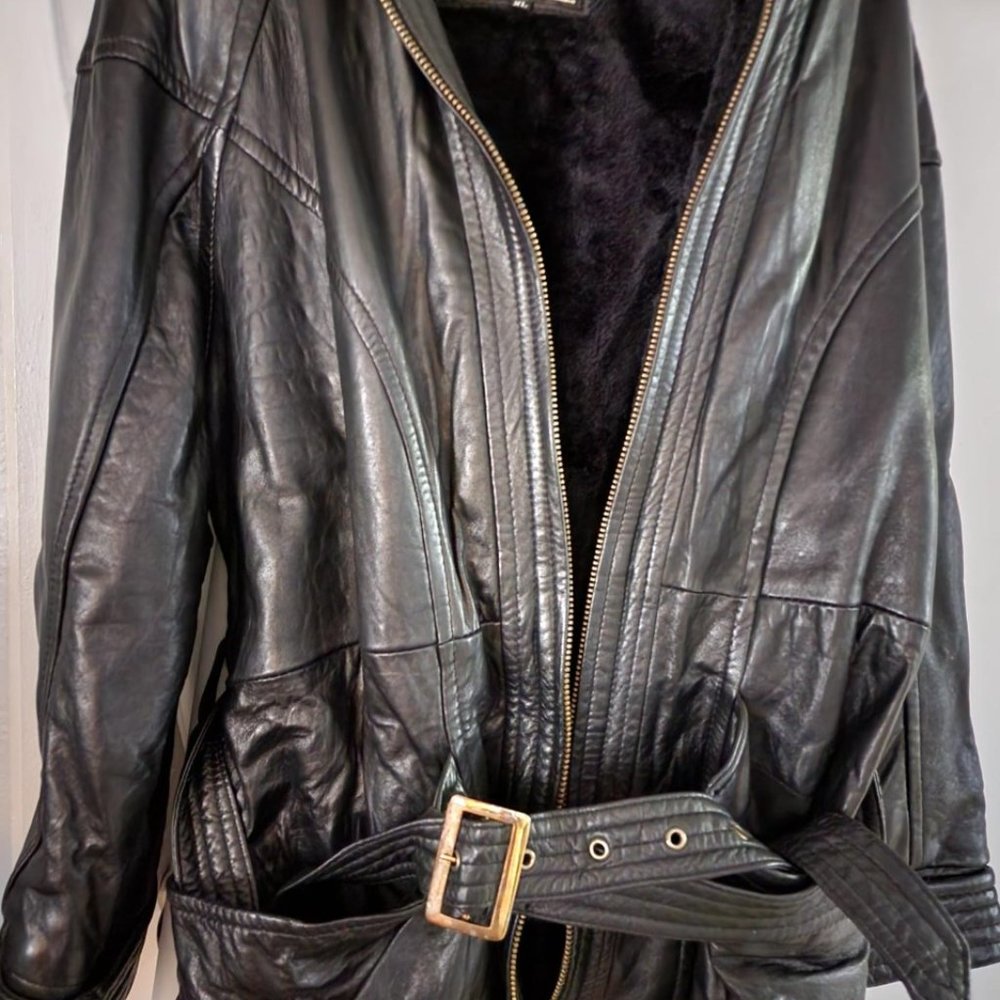 Heavy Black Leather Lined Jacket - Gem